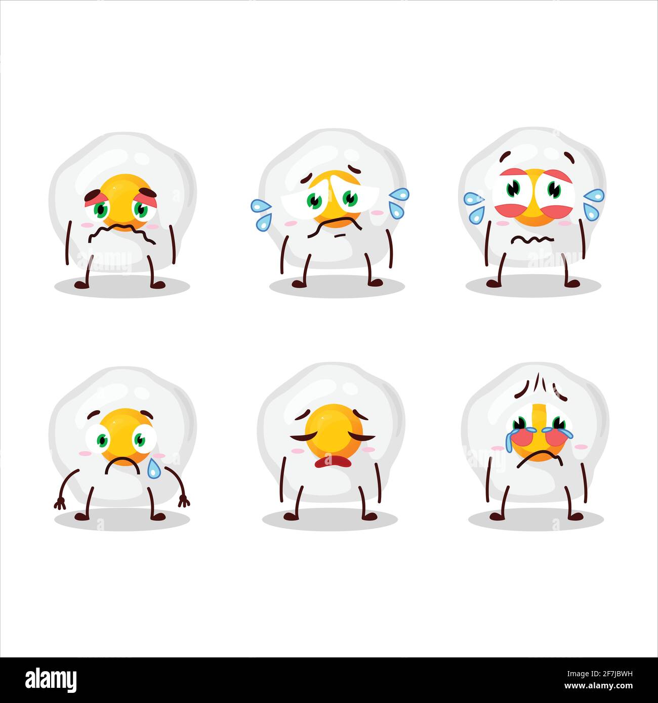 Fried egg cartoon character with sad expression. Vector illustration ...