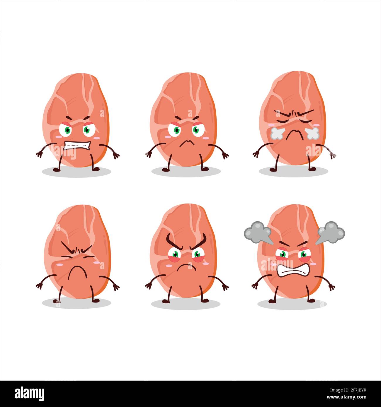 Slice of pork cartoon character with various angry expressions. Vector ...