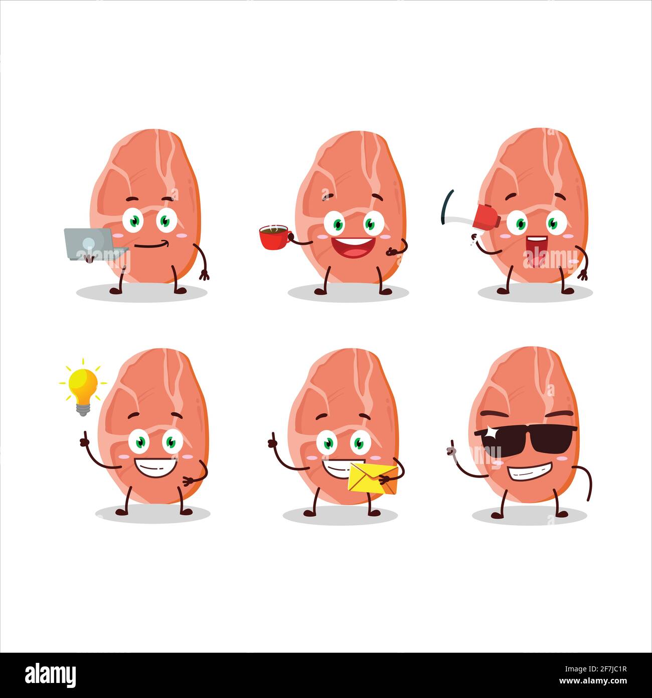 Slice of pork cartoon character with various types of business ...
