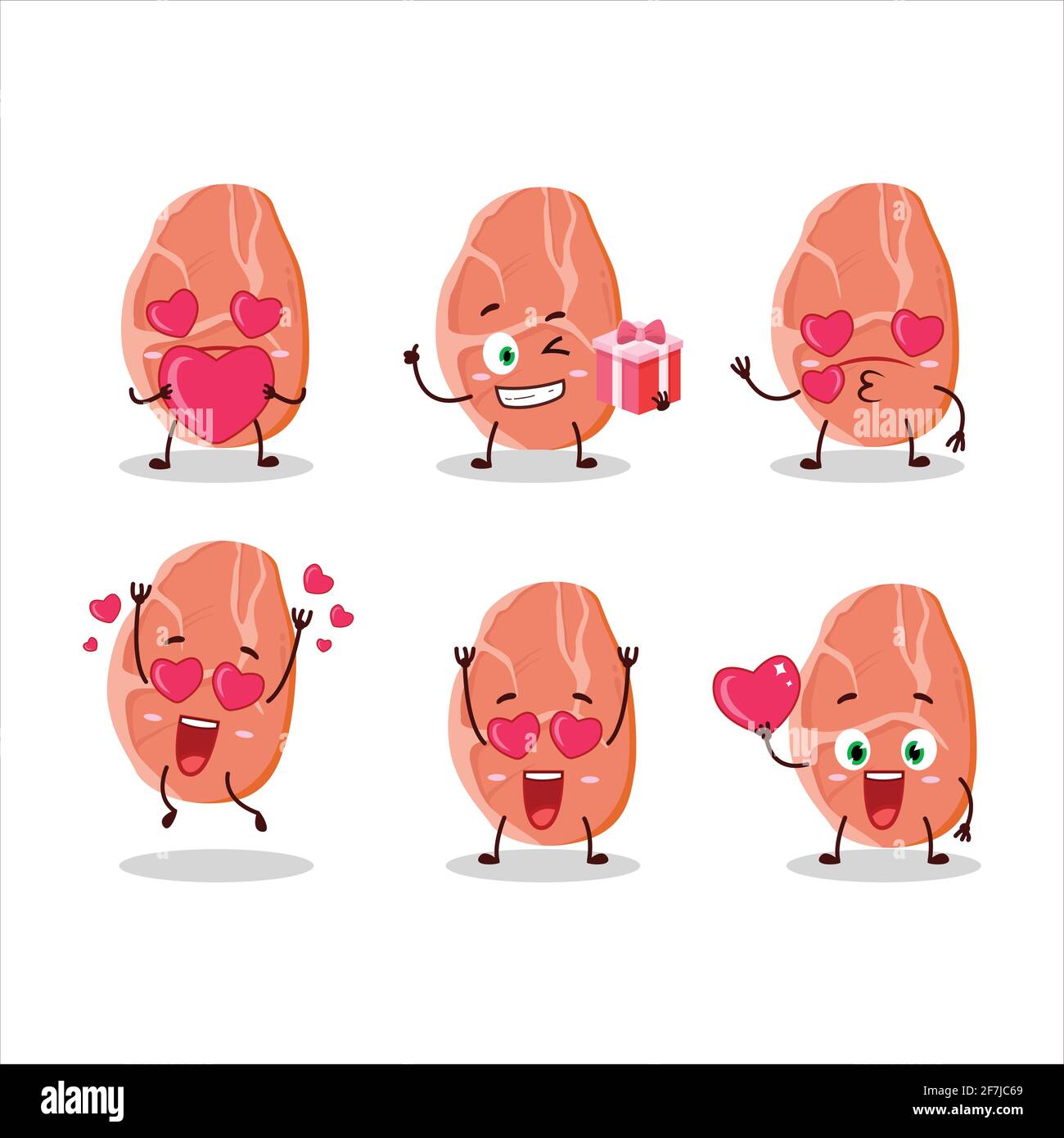 Slice of pork cartoon character with love cute emoticon. Vector ...