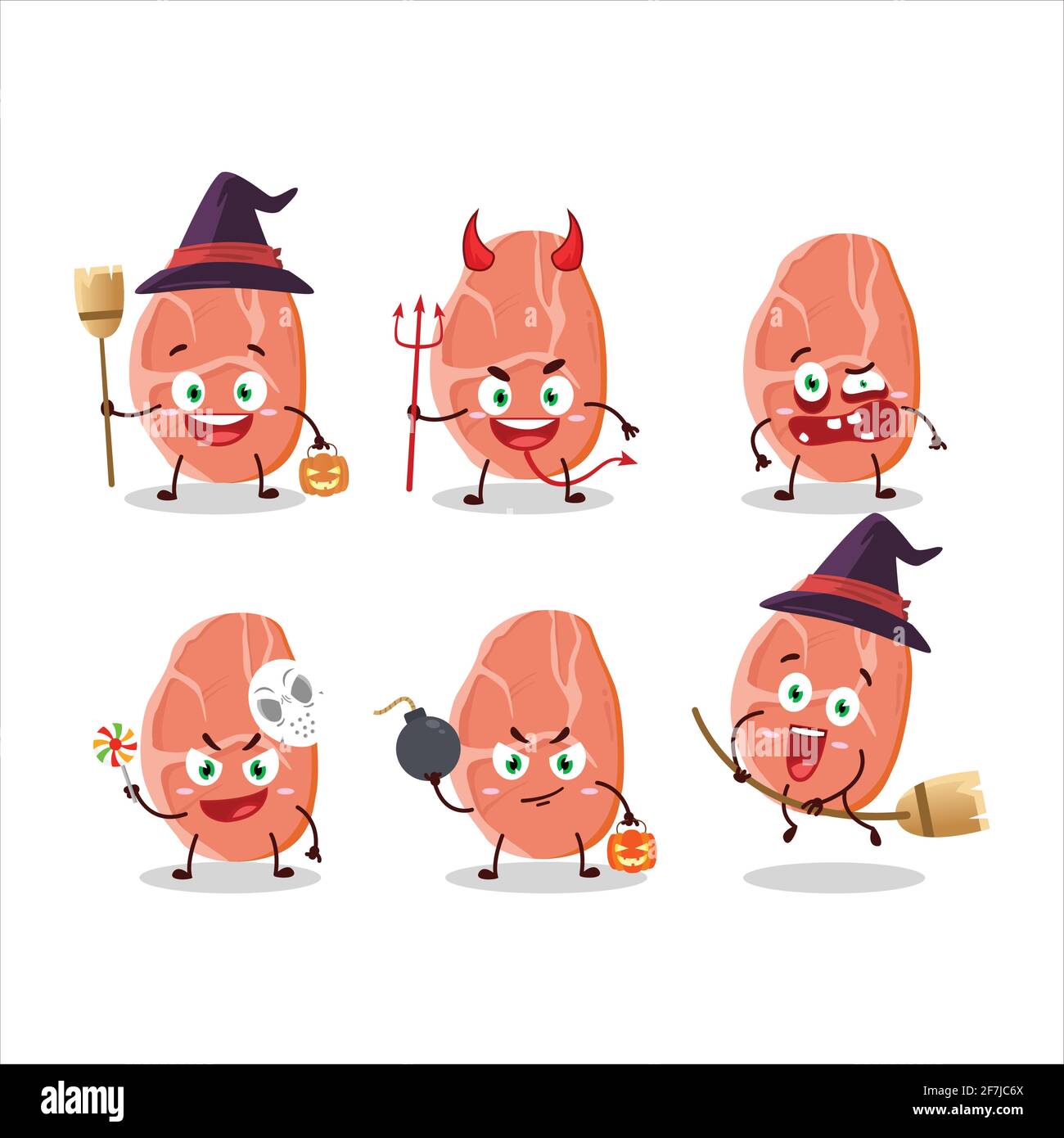 Halloween expression emoticons with cartoon character of slice of pork ...