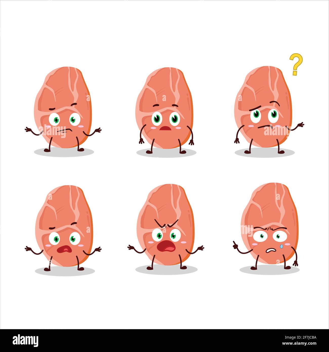Cartoon character of slice of pork with what expression. Vector ...