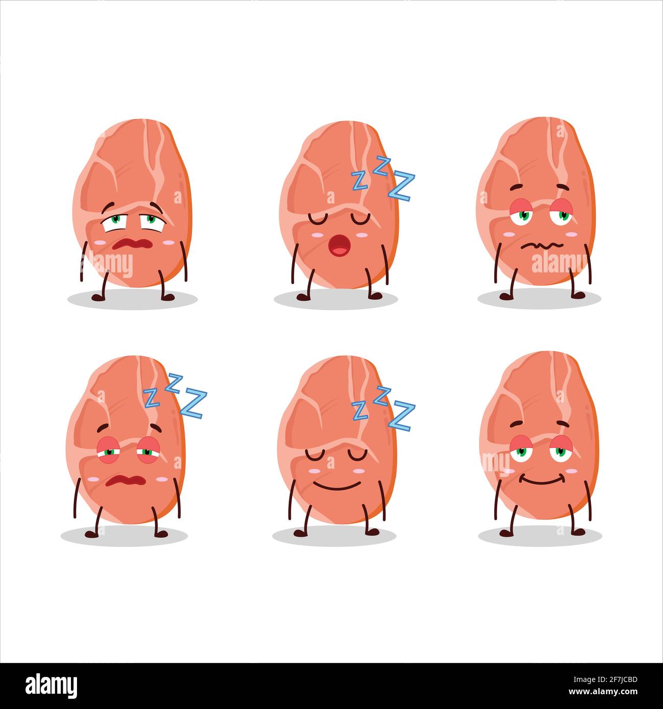 Cartoon character of slice of pork with sleepy expression. Vector ...