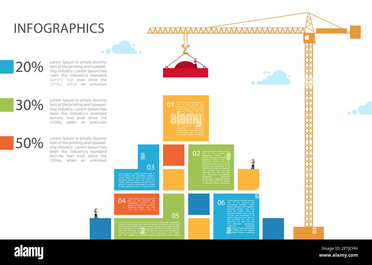 Tower crane builds building. Infographic Concept of building business ...