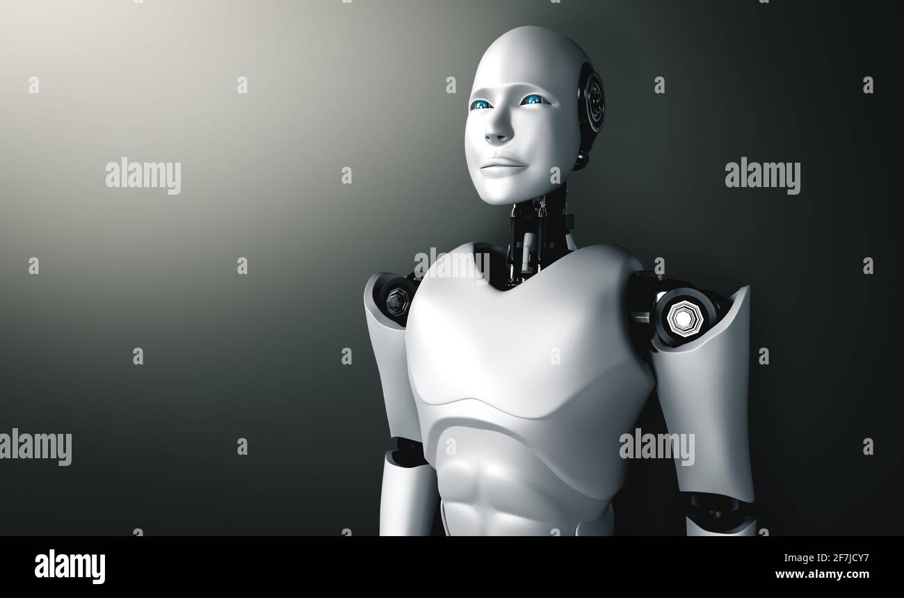 Standing humanoid robot looking forward on clean background 3D ...