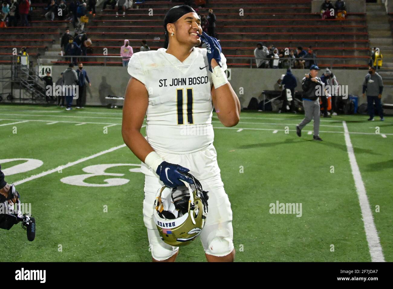 Santa Ana, United States. 20th Mar, 2021. St. John Bosco Braves tight ...