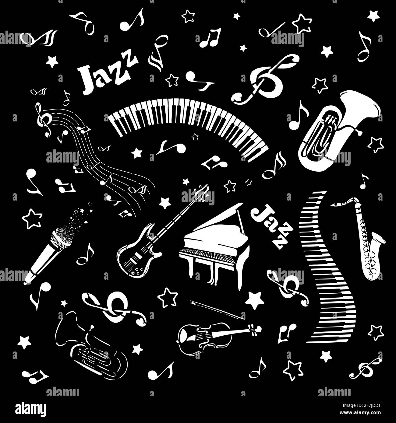 Monochrome background with musical instruments. Vector illustration ...