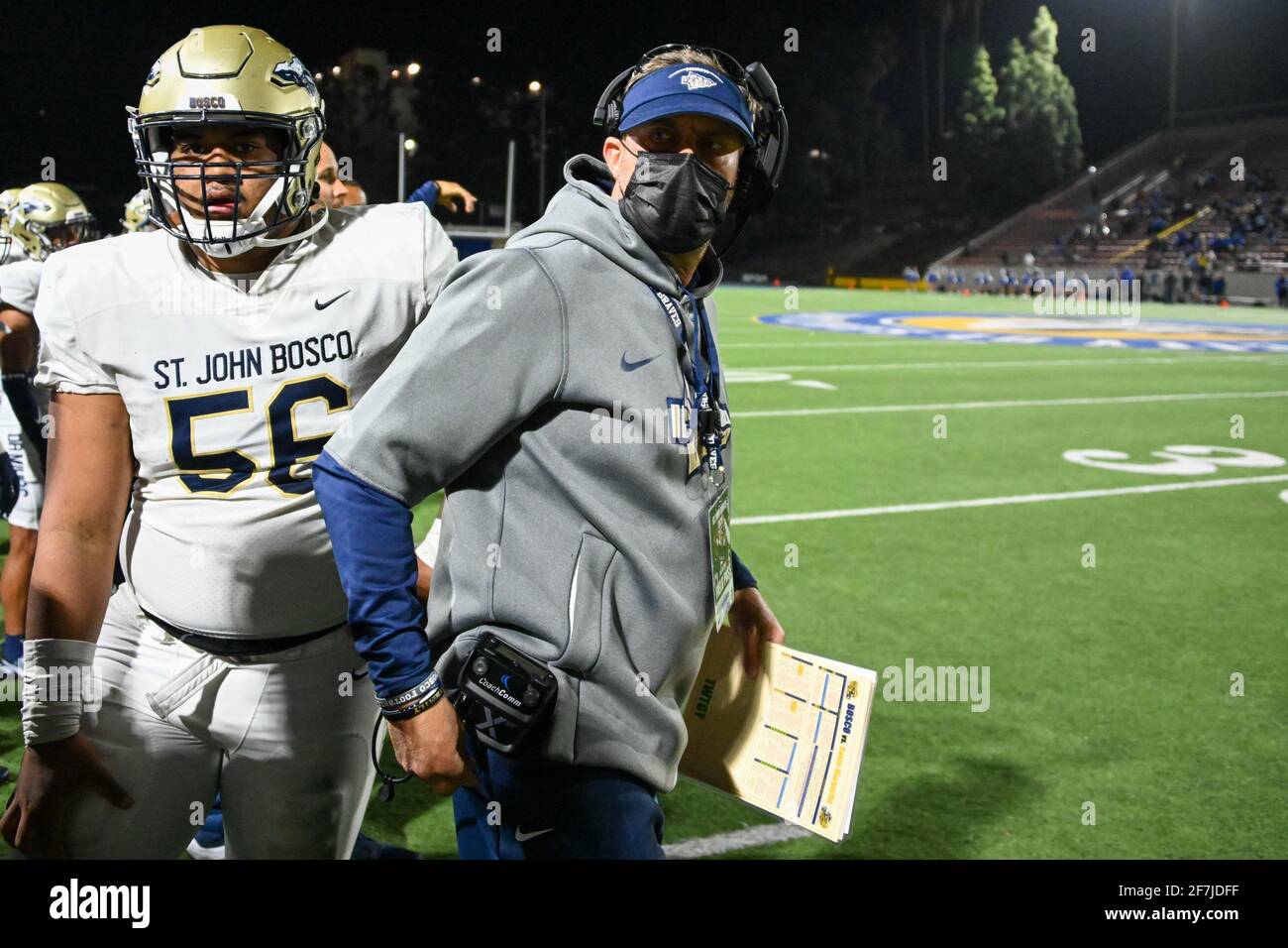 St. John Bosco Braves head coach Jason Negro observes during a high ...
