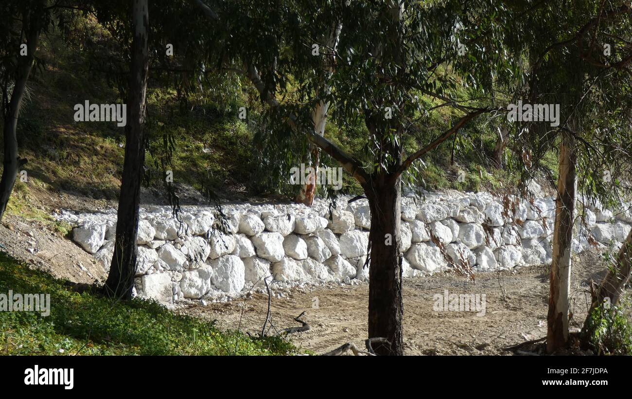 New white rock retaining wall for steep embankment in Andalusian ...