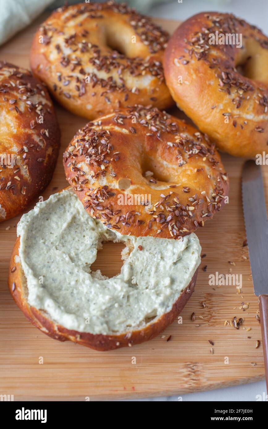 home made whole grain bagels Stock Photo - Alamy