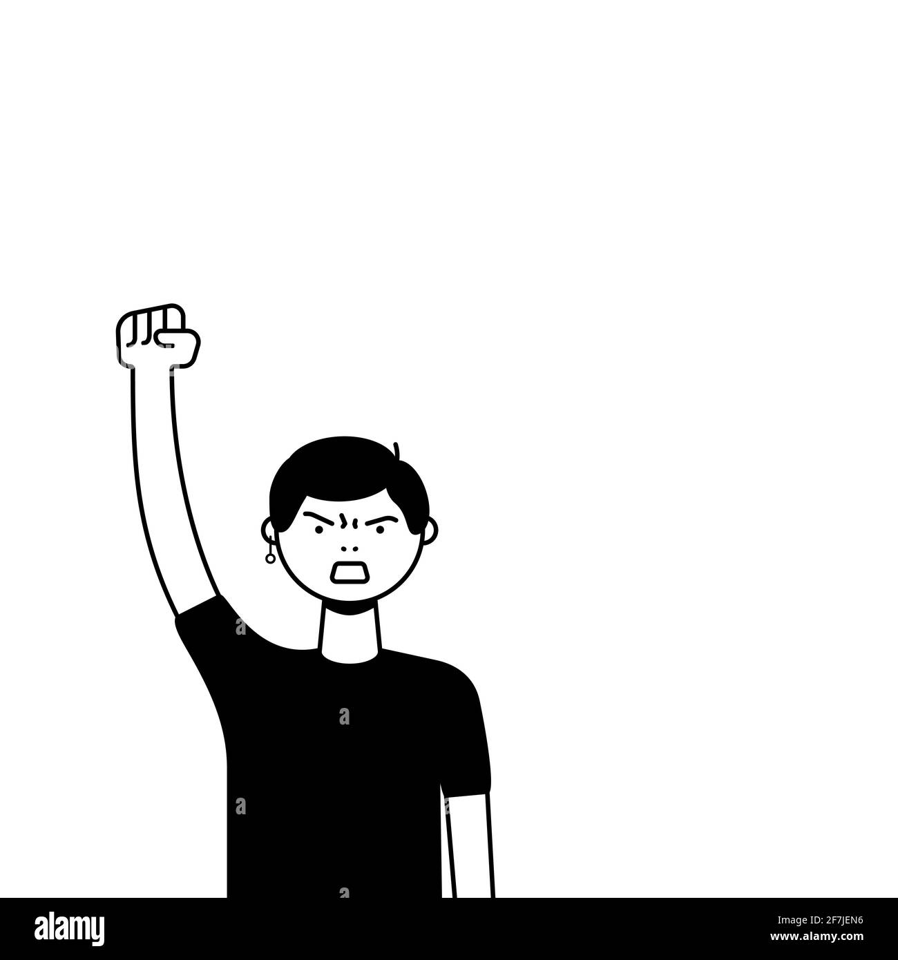 A man protests with a raised up fist, screaming angrily. LGBTQ male ...