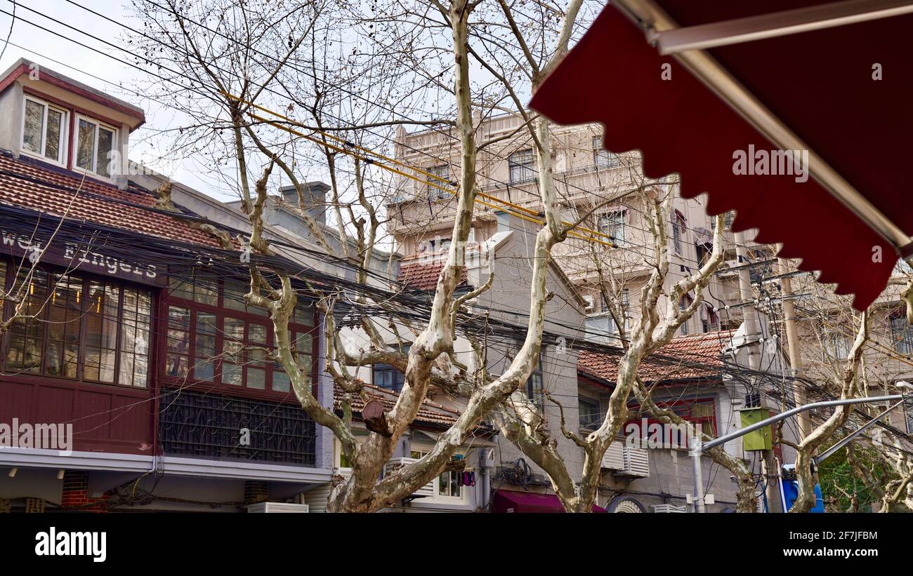 Old houses in walking street of Shanghai city looks like 80s style ...