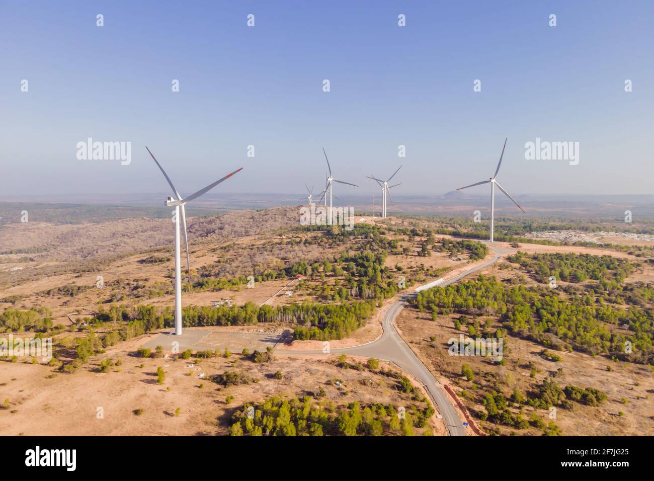 Wind turbine from aerial view - Sustainable development, environment ...