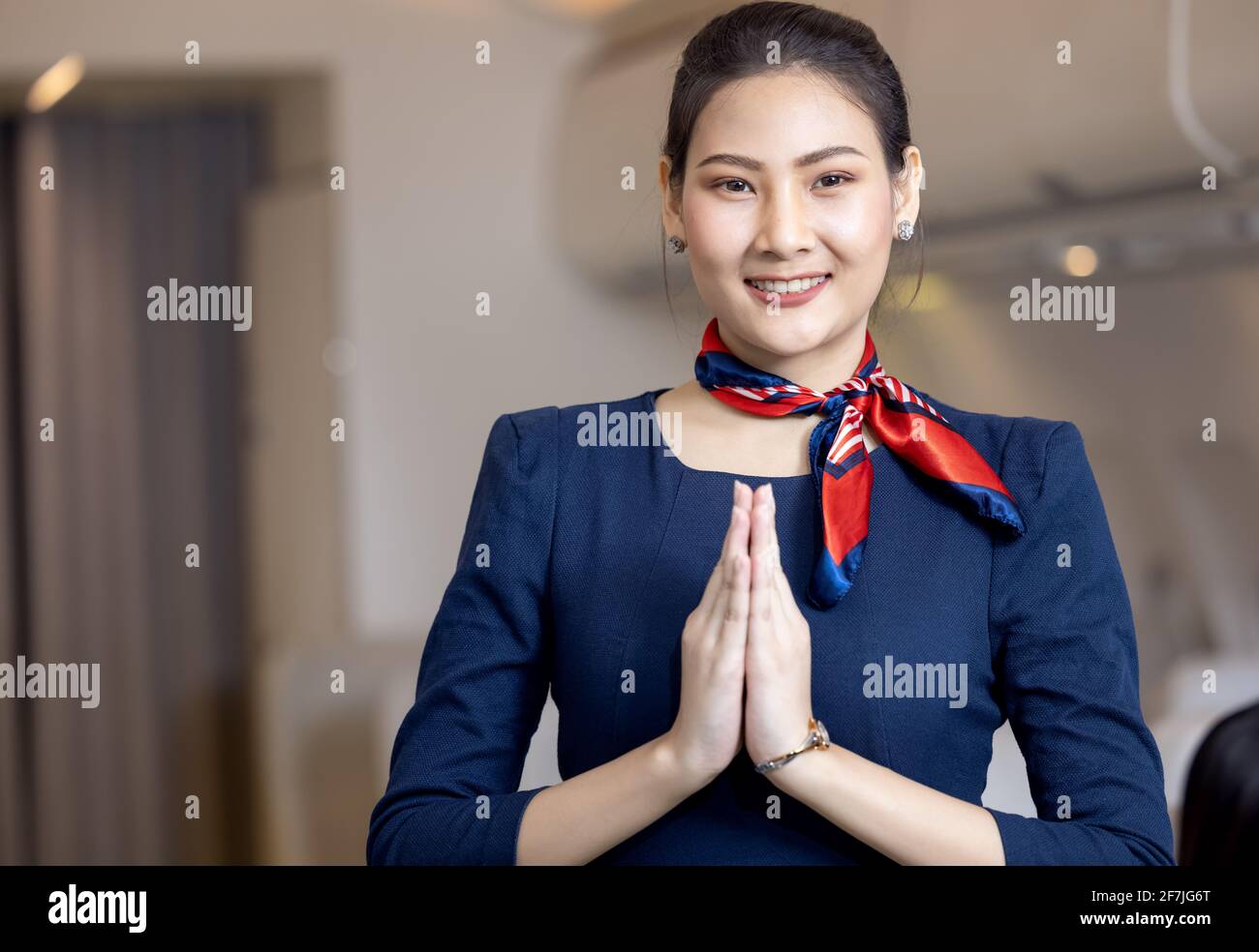 Flight attendant greeting passenger hi-res stock photography and images ...