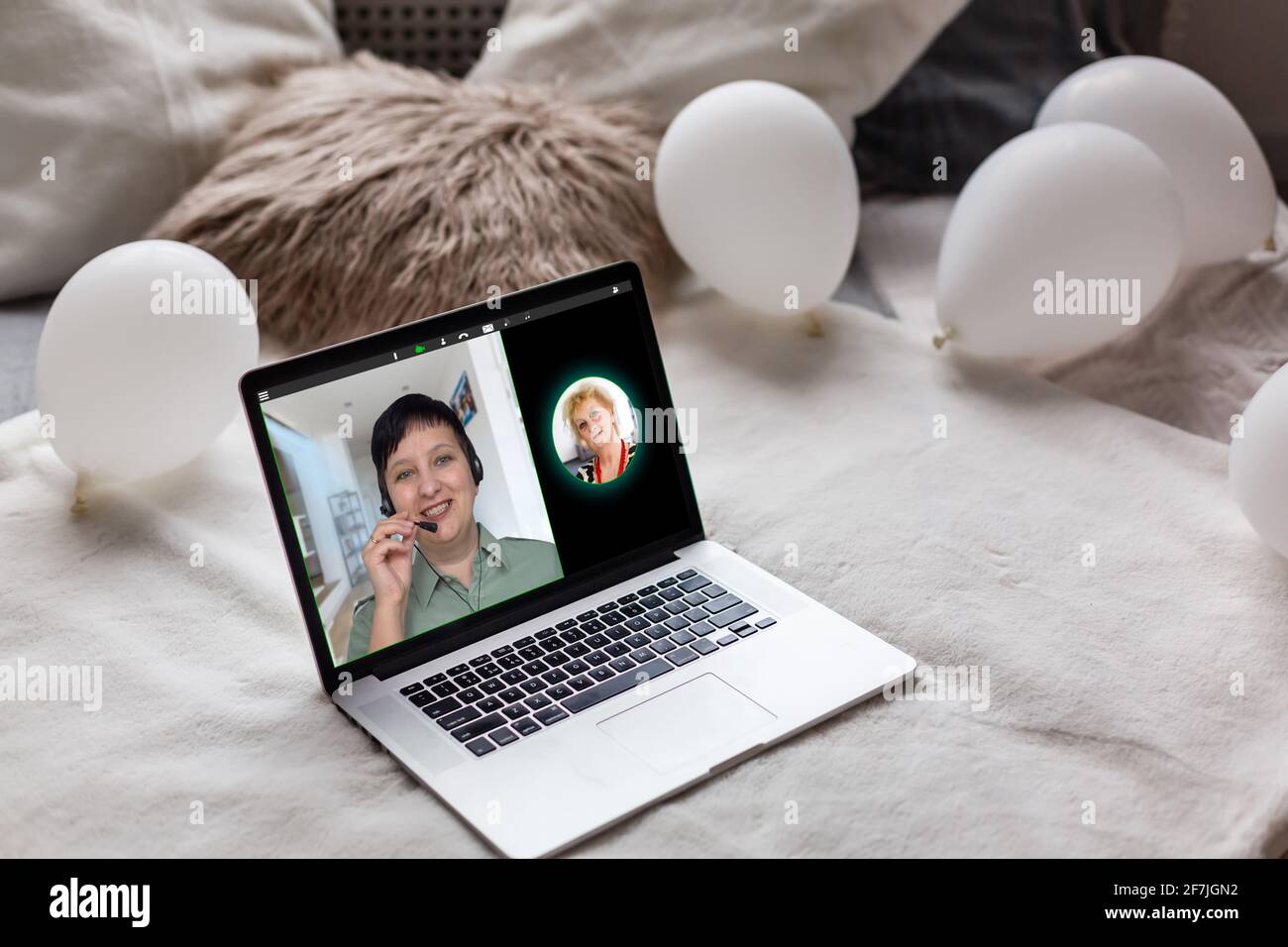 Virtual meeting online. Video conference by laptop. Online business ...