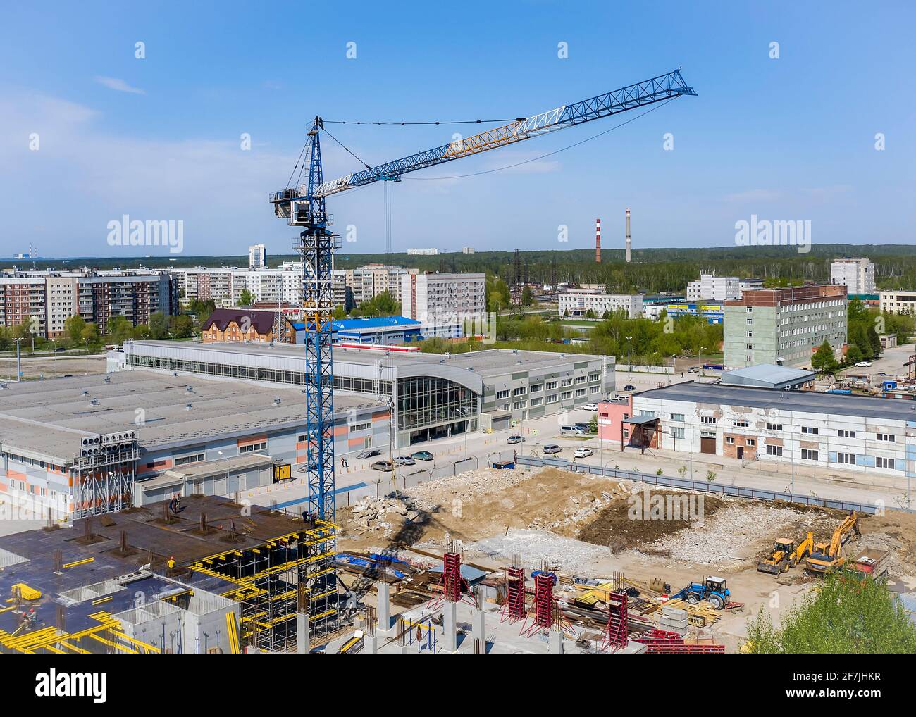 Construction crane, view from the level of the crane cabin Stock Photo ...