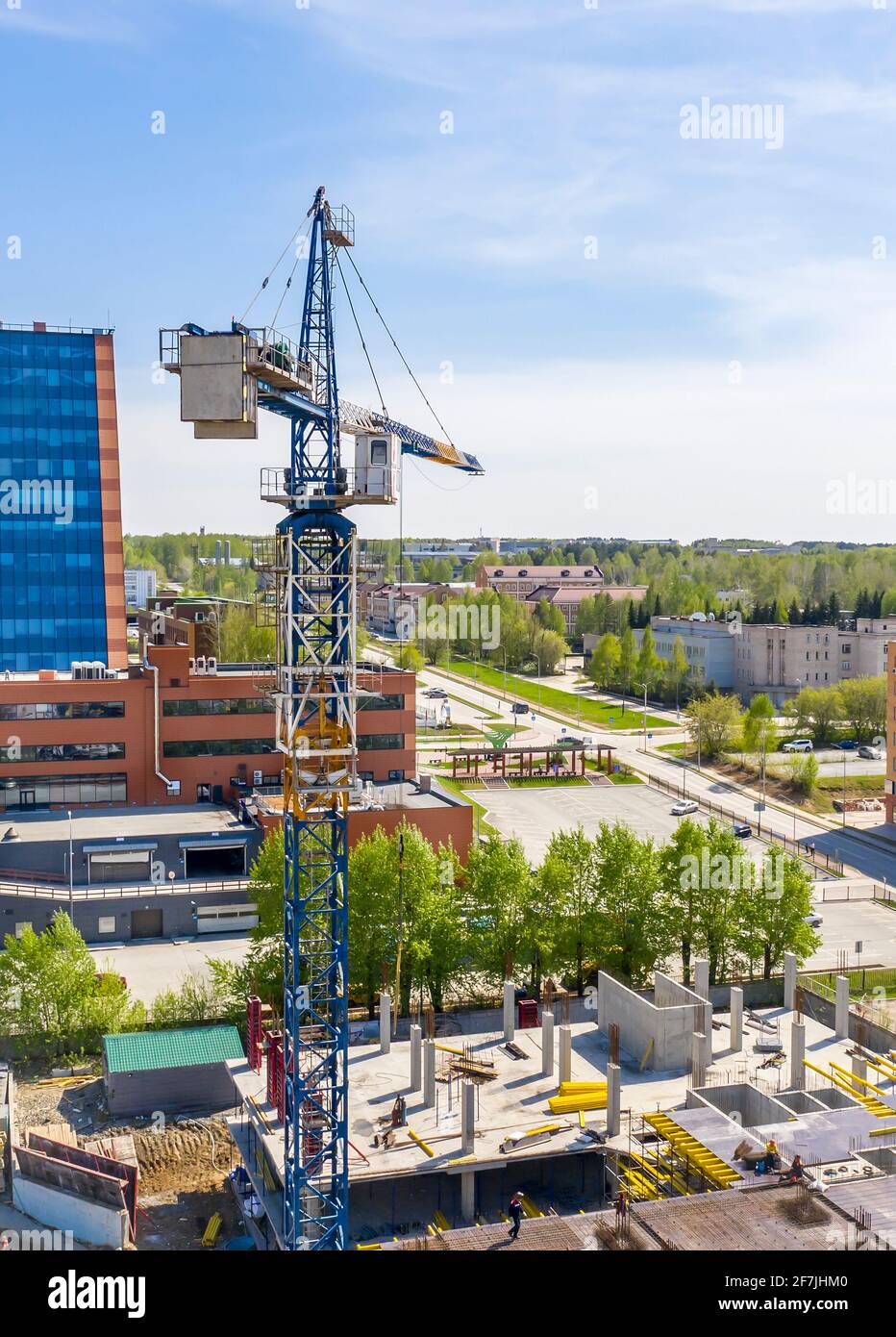 Construction crane, view from the level of the crane cabin Stock Photo ...