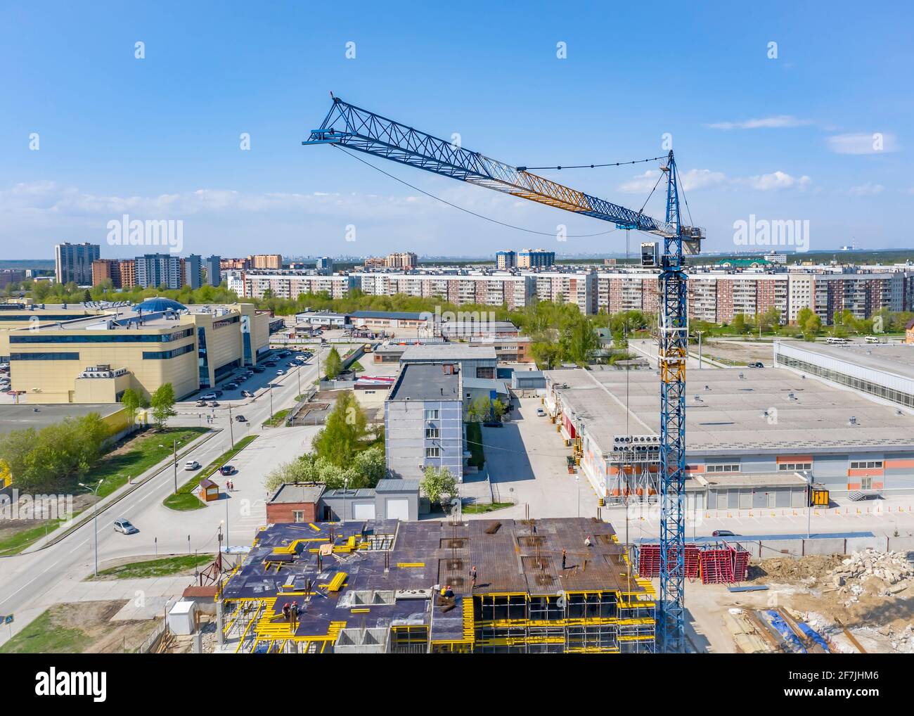 Construction crane, view from the level of the crane cabin Stock Photo ...