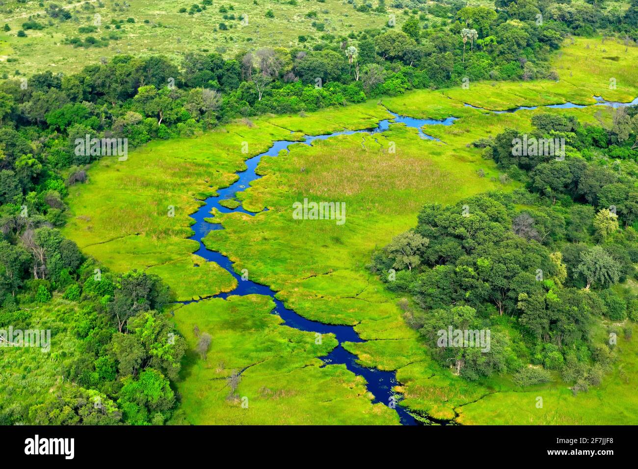Aerial landscape in Okavango delta, Botswana. Lakes and rivers, view ...