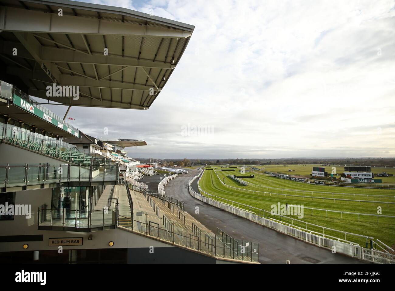 A general view of empty spectator stands at Aintree Racecourse in ...