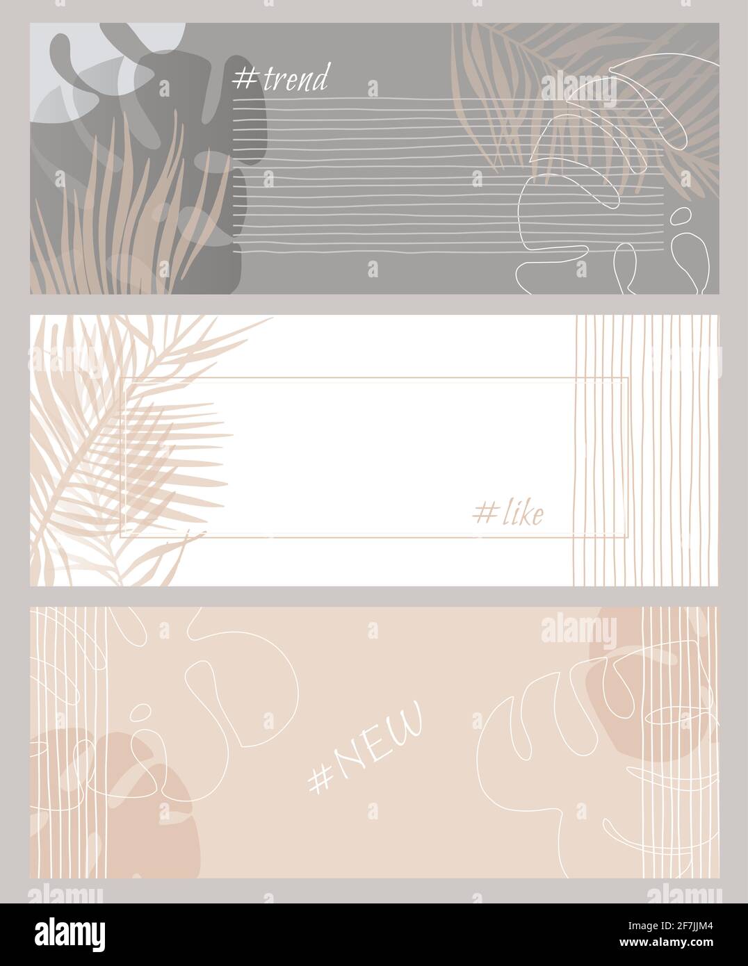 Set of Floral abstract tropical header. Modern pastel colors graphic ...
