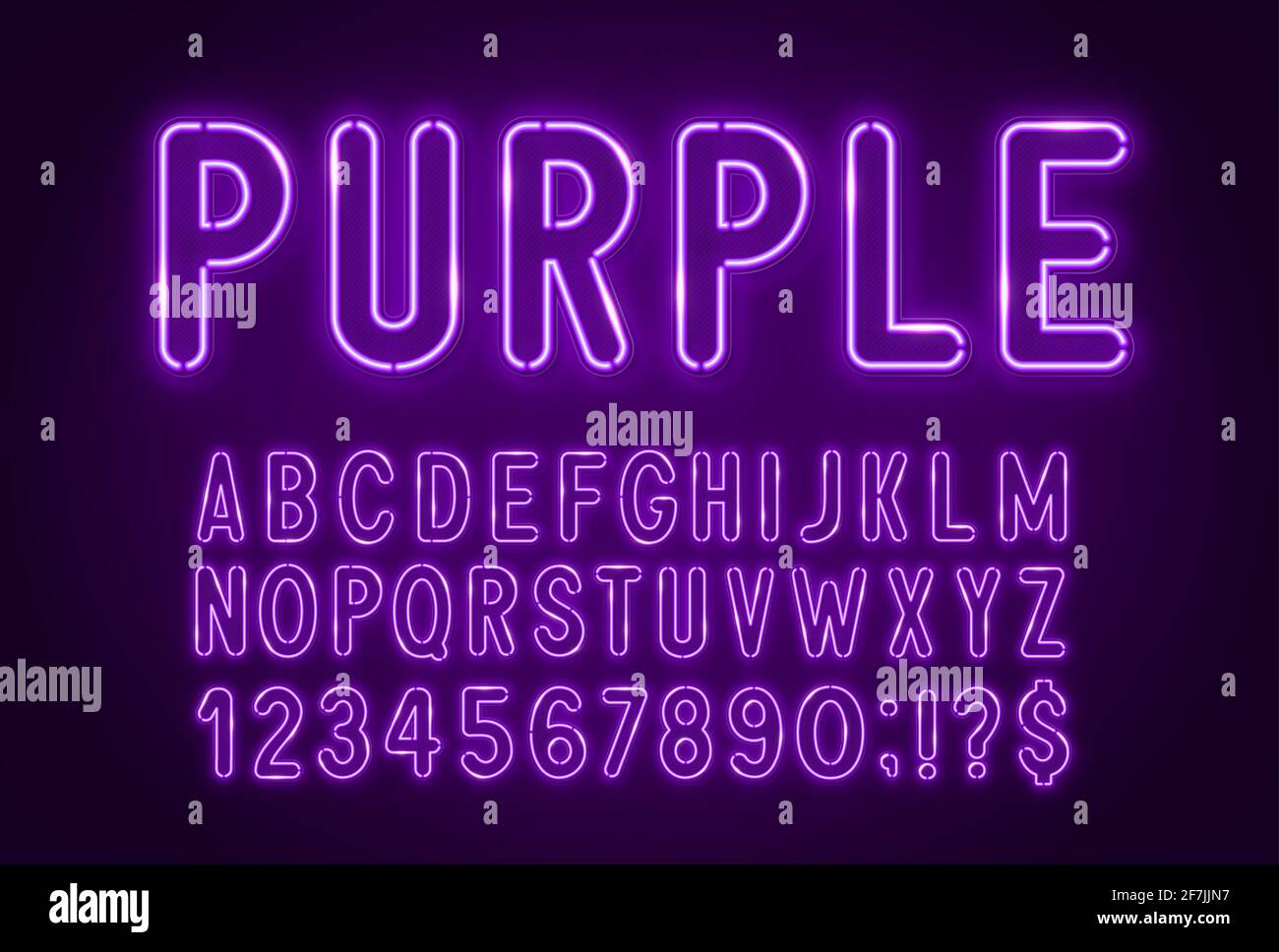 Purple neon light font on a dark background. Glowing alphabet Stock ...