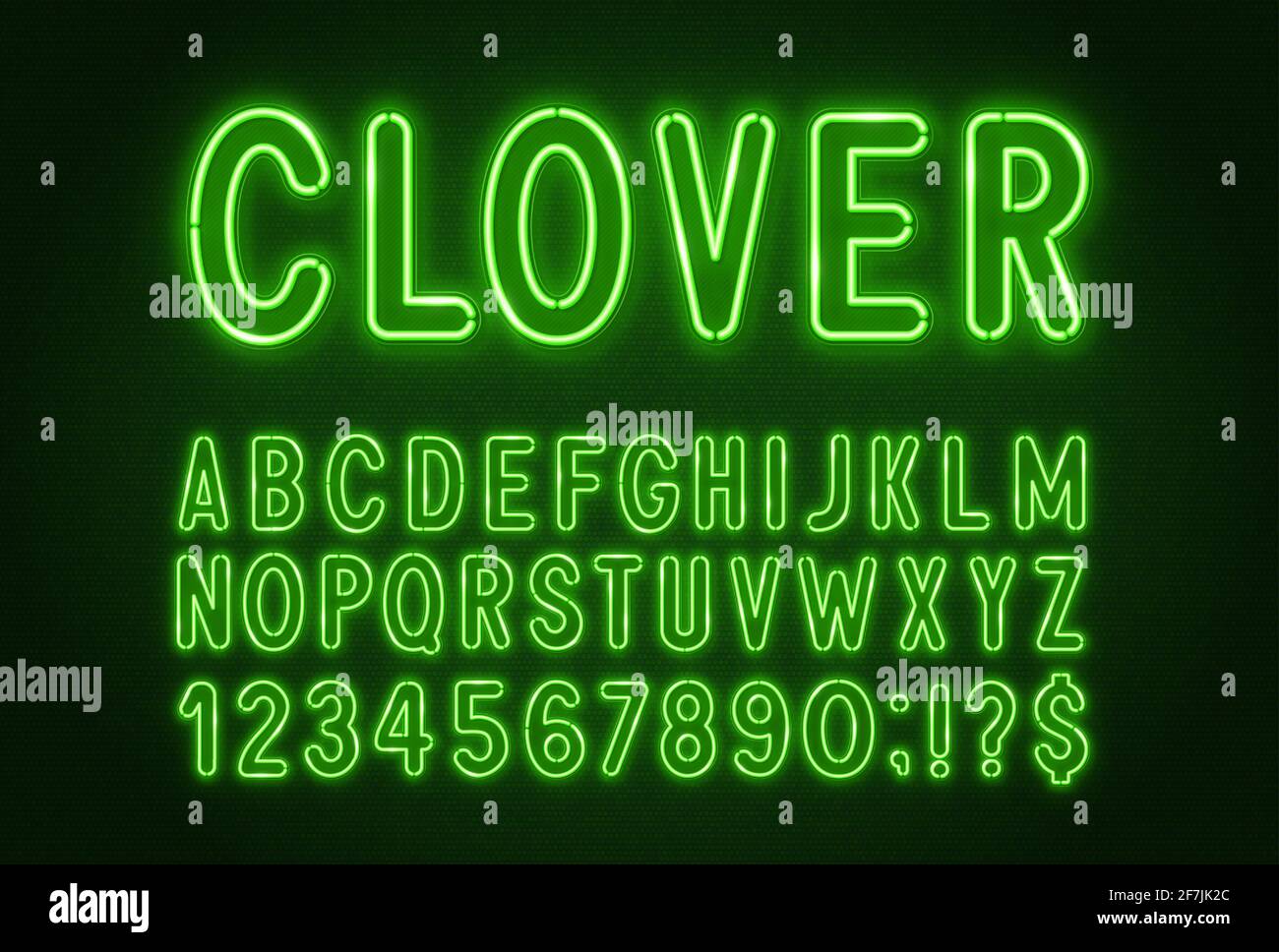 Green neon light font on a dark background. Glowing alphabet Stock ...