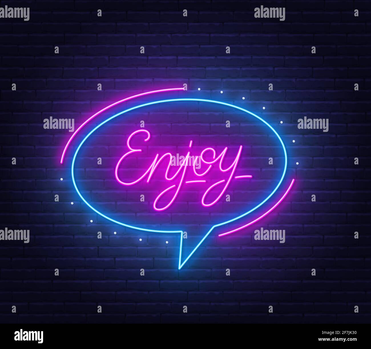 Enjoy neon glowing lettering on brick wall background Stock Vector ...