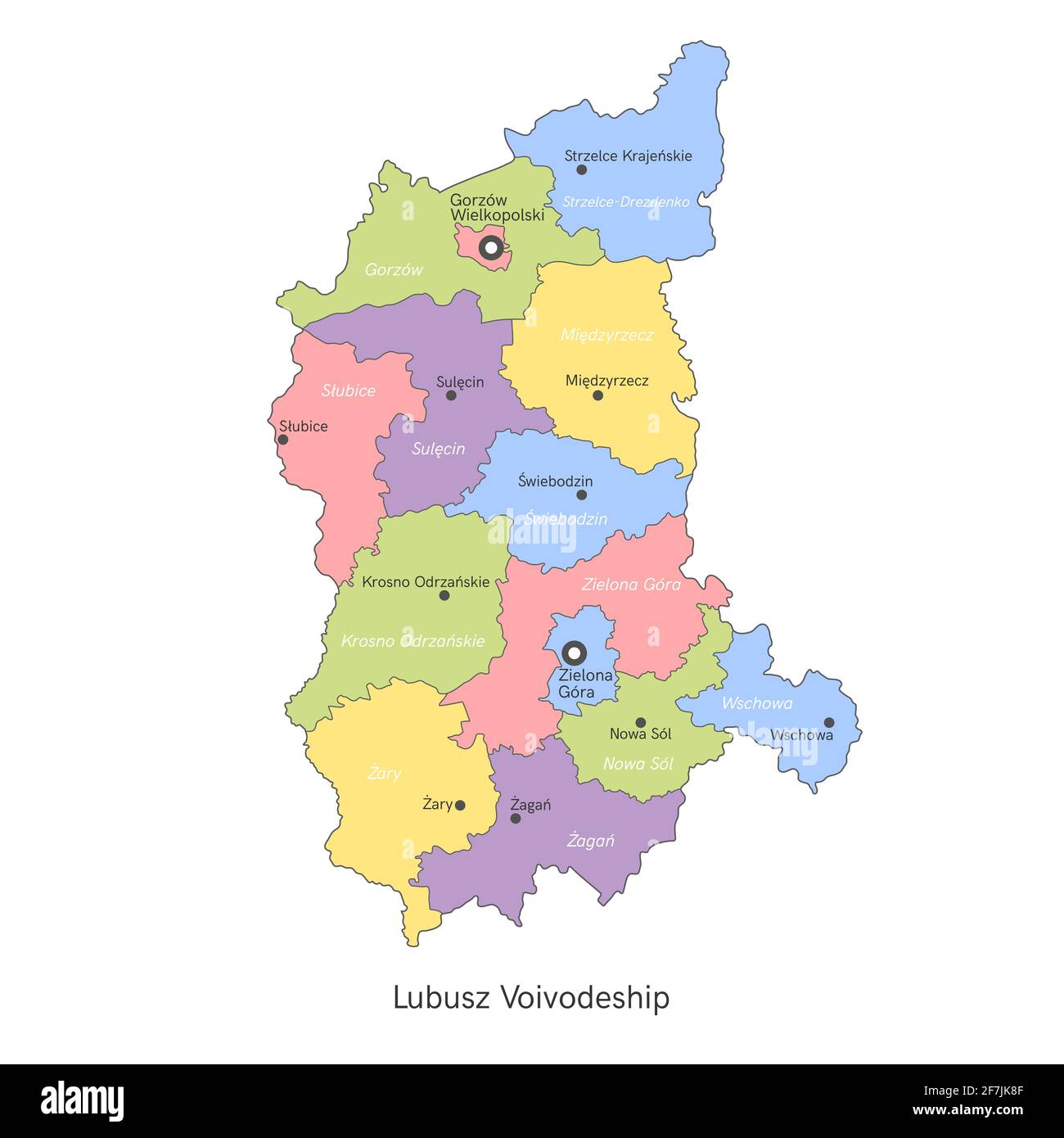 vector illustration administrative map of Poland. Lubusz Voivodeship ...