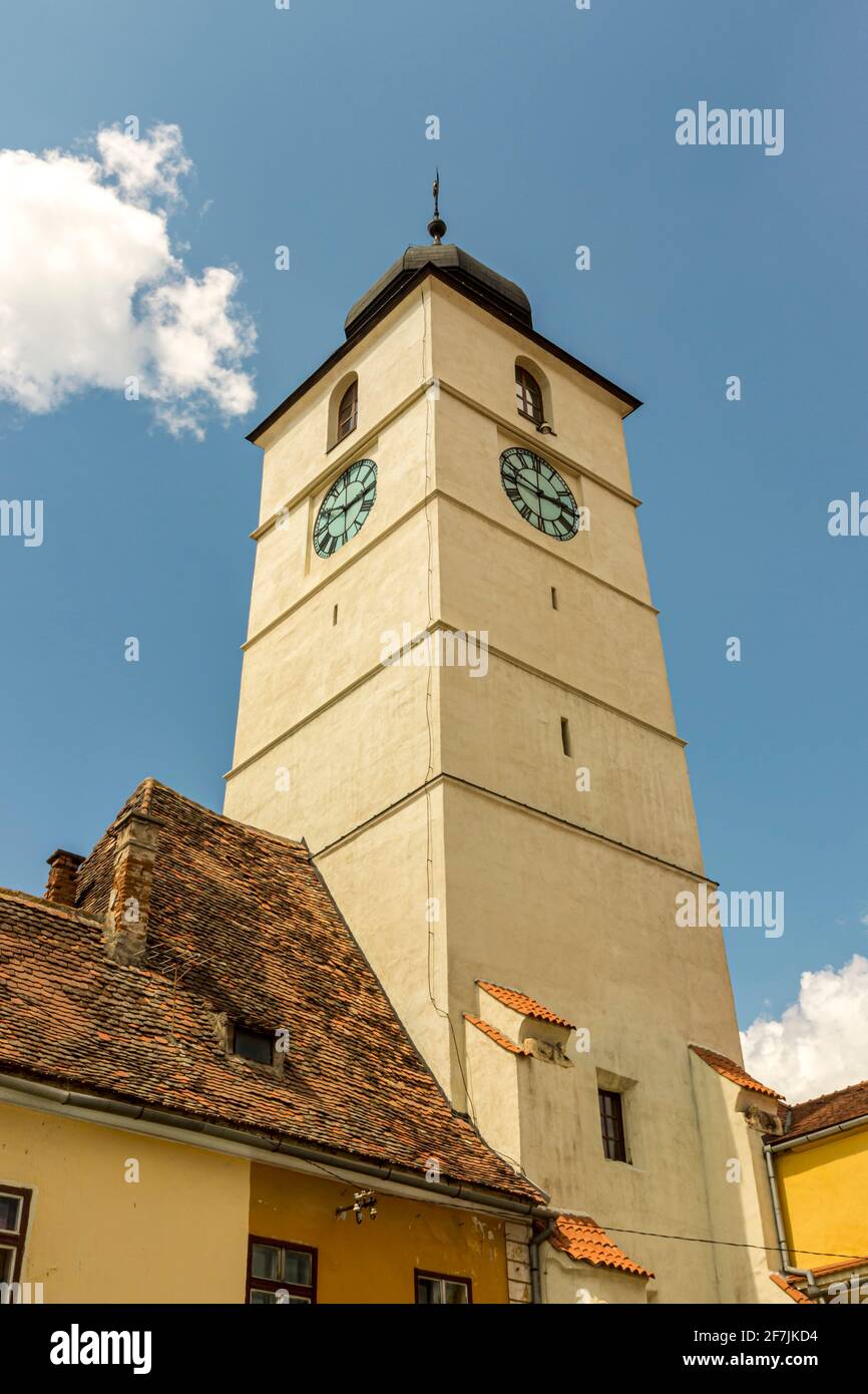 The Council Tower in the historic centre of Sibiu, Romania Stock Photo ...
