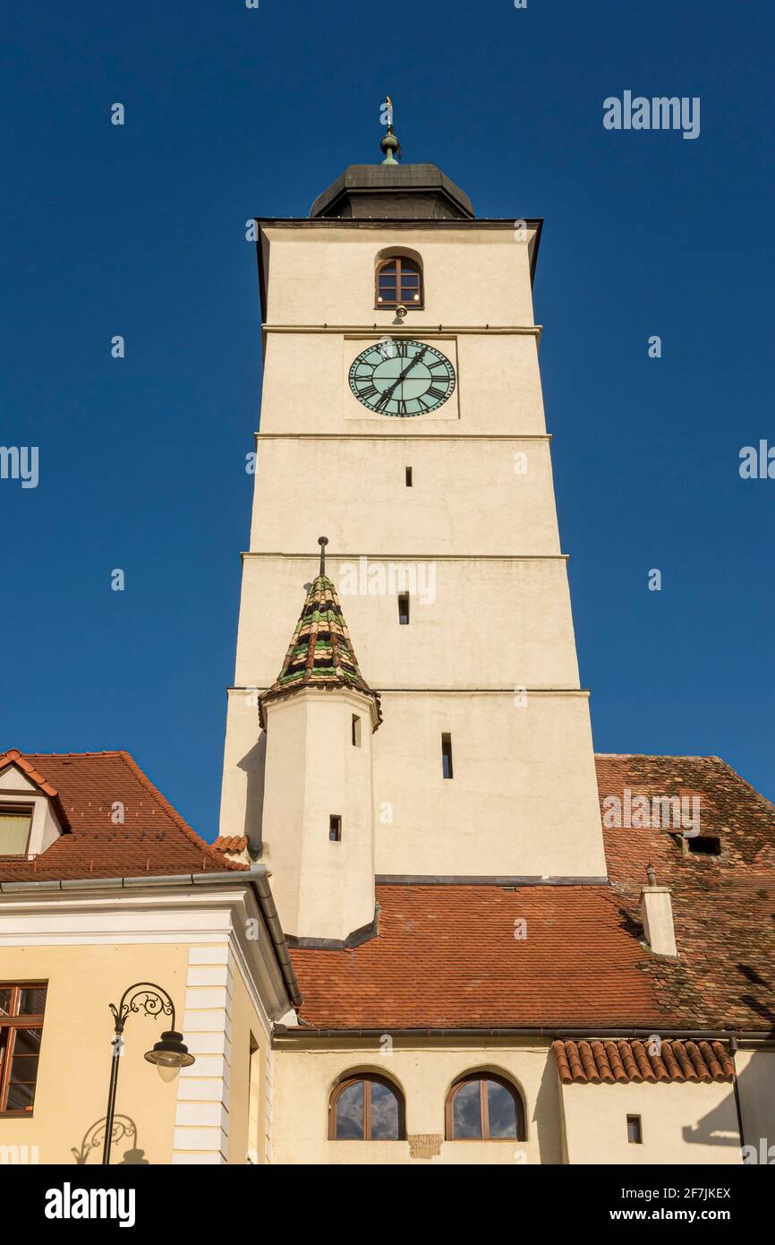 The Council Tower in the historic centre of Sibiu, Romania Stock Photo ...
