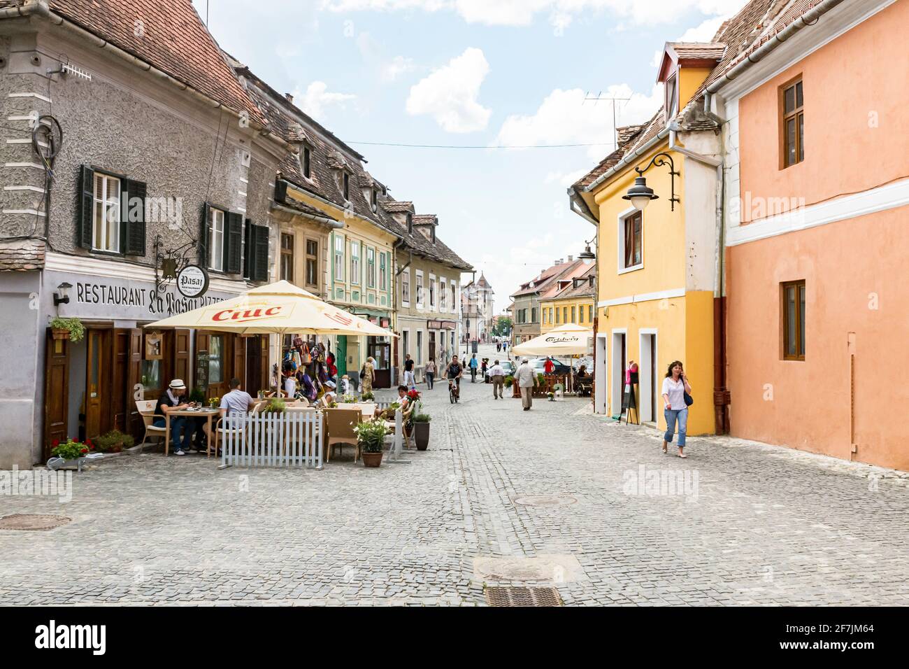 Cobbled street in the historic centre of Sibiu, Romania Stock Photo - Alamy