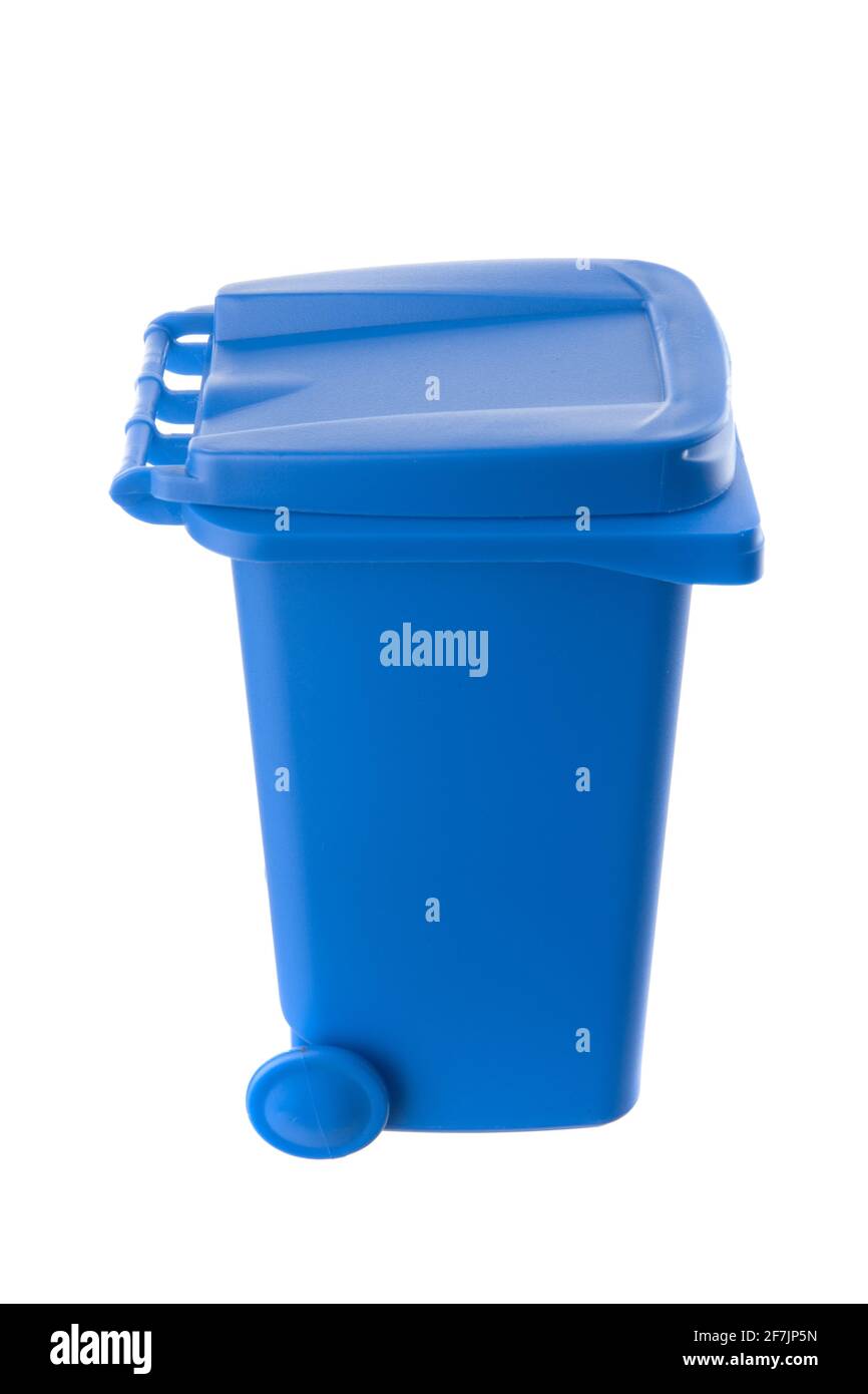 Plastic blue trash can isolated on white background Stock Photo - Alamy