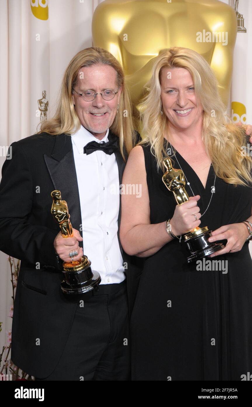 Per Hallberg and Karen Baker Landers at the Press Room 85th Academy ...