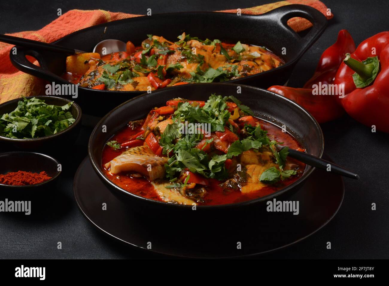 Moroccan fish with chermoula, red peppers and preserved lemon. Spicy ...