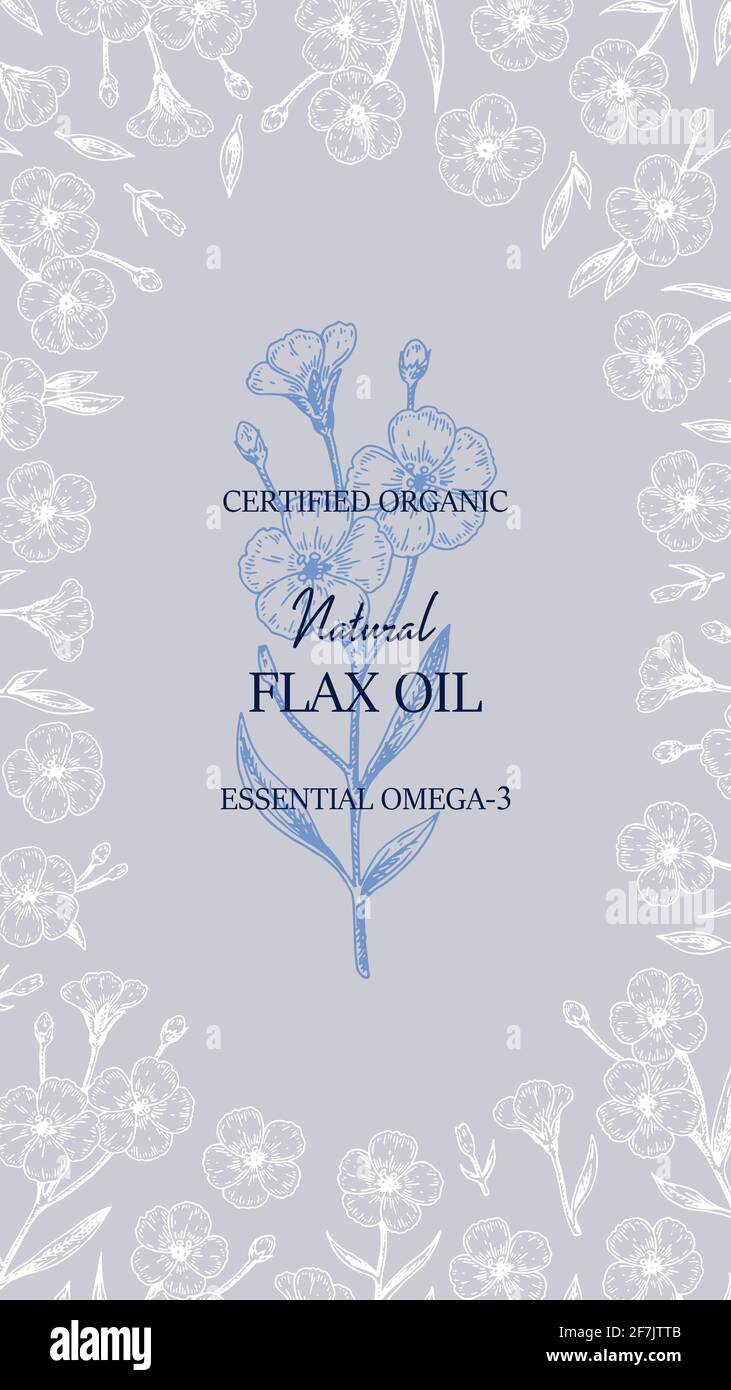 Hand drawn flax vertical design. Vector illustration in sketch style ...