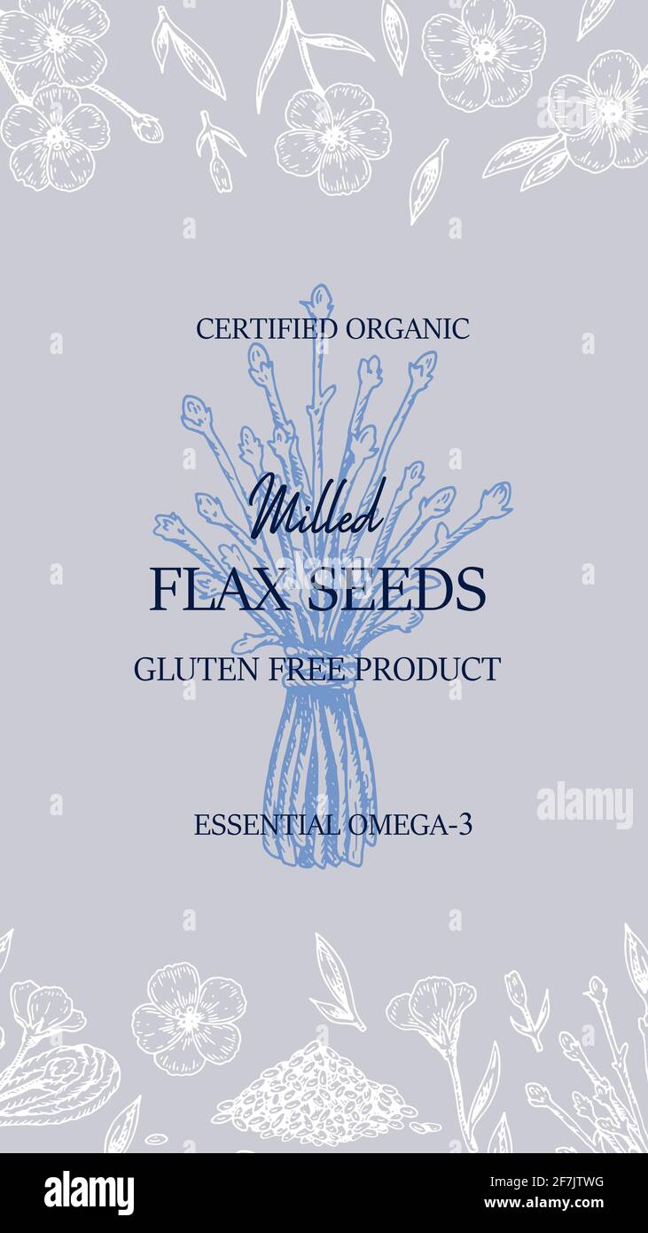 Hand drawn flax vertical design. Vector illustration in sketch style ...