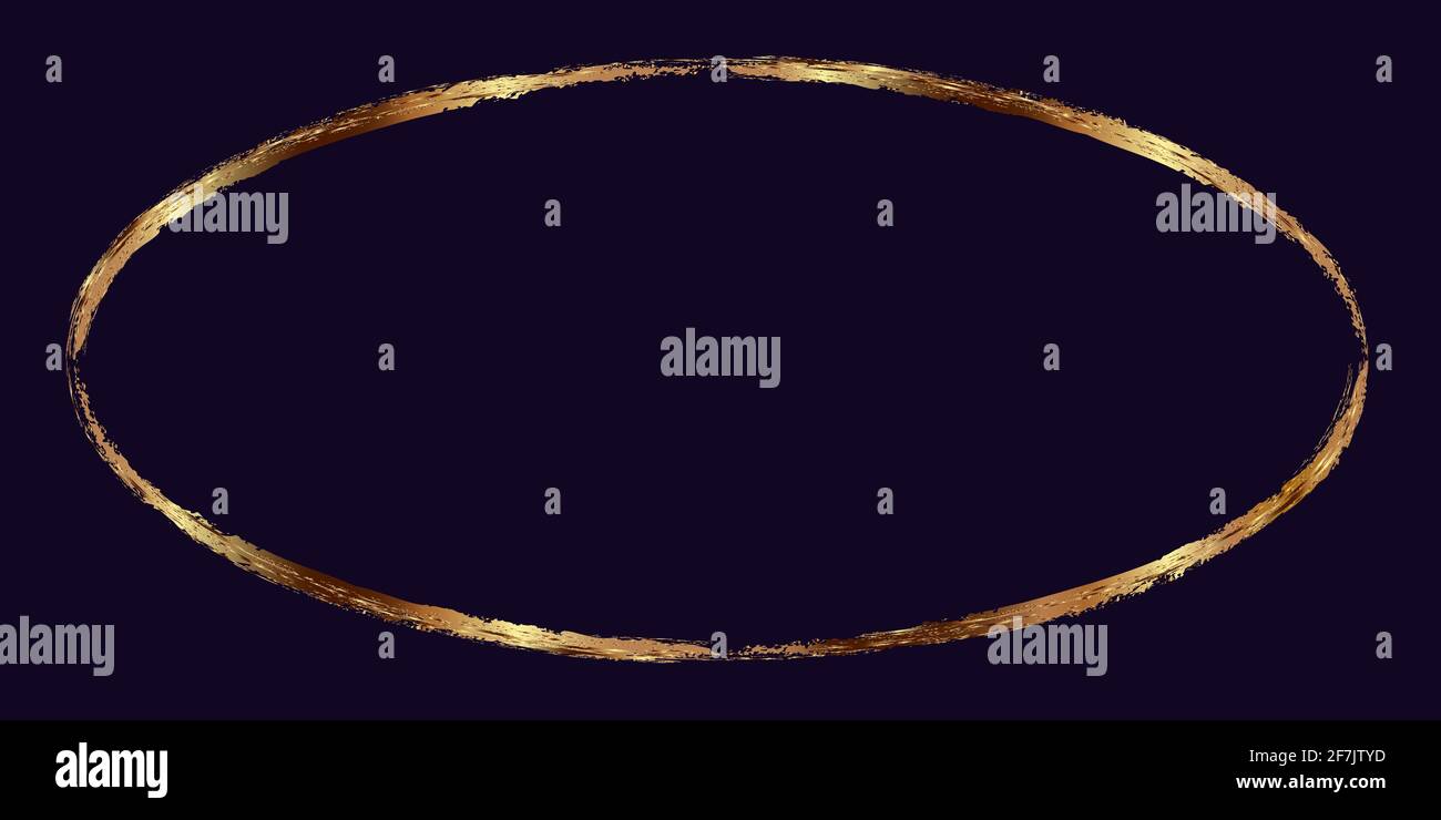Sparkling oval gold frame with a metallic sheen effect on a dark purple ...