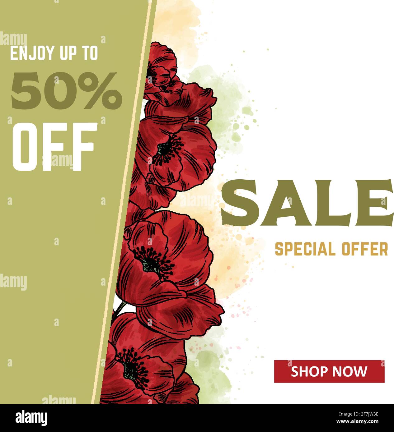 Sale banner template with poppies. Sales ad template for the web site ...