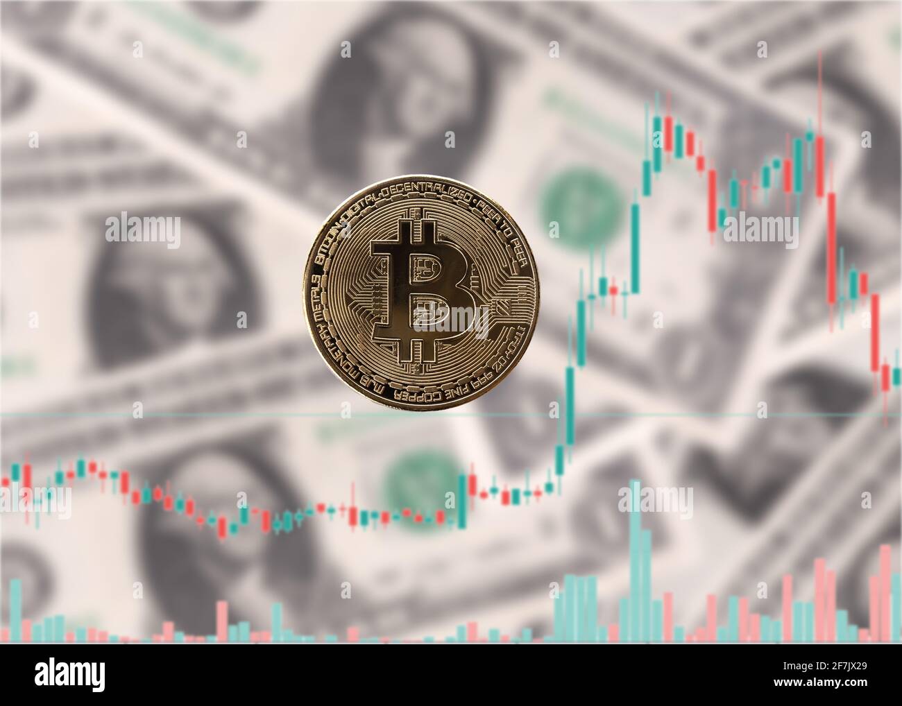 bitcoin on blur charts dollars background Stock Photo - Alamy