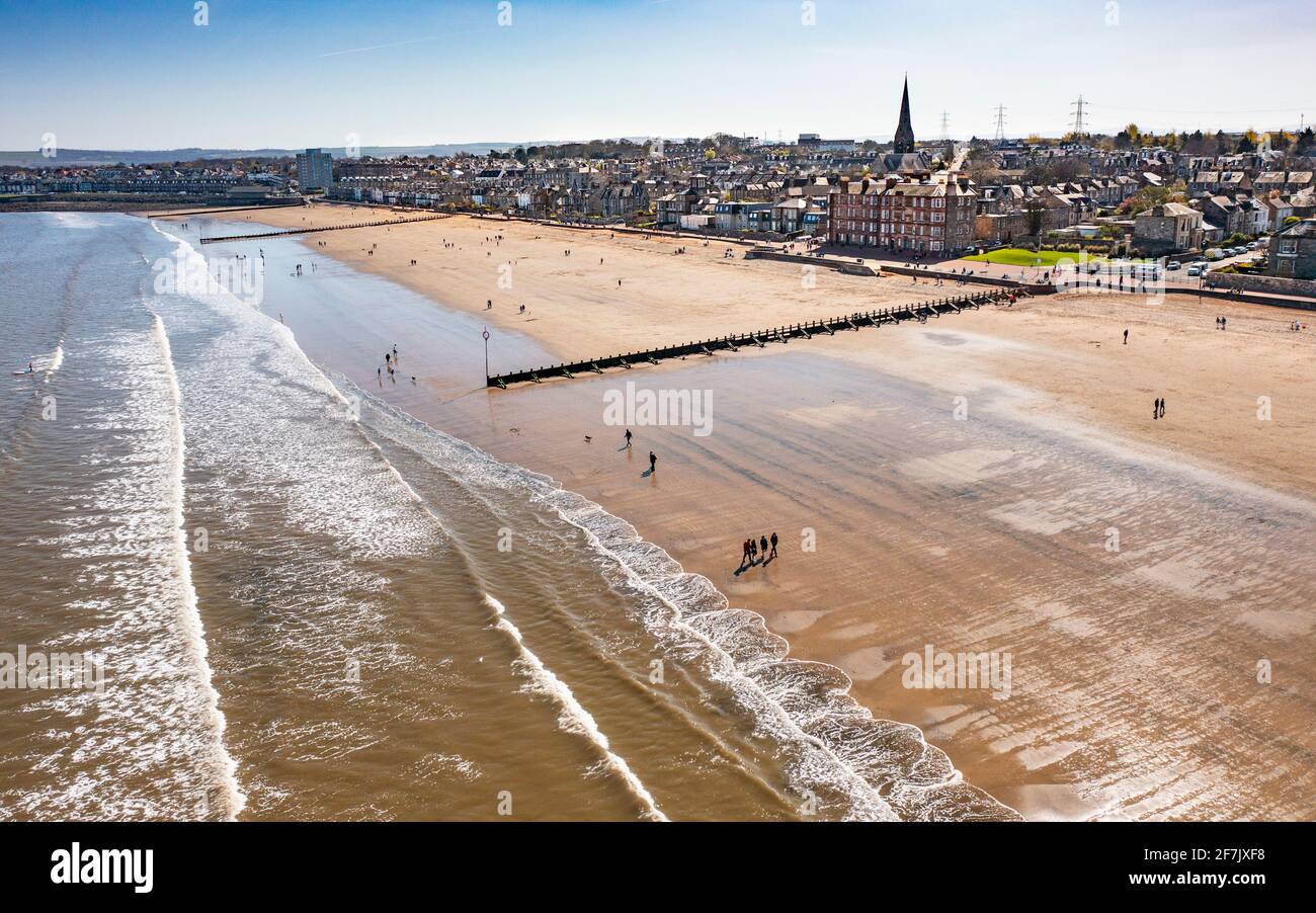 Aerial view from drone of Portobello and Portobello Beach outside ...