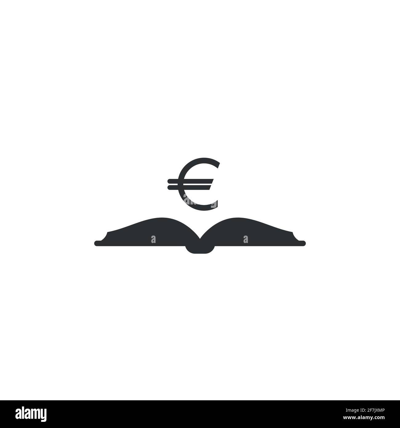 Black Open book with black euro sign flying out isolated on white ...