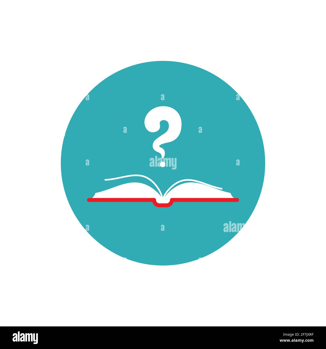 Open book with red book cover and white question mark in blue circle ...