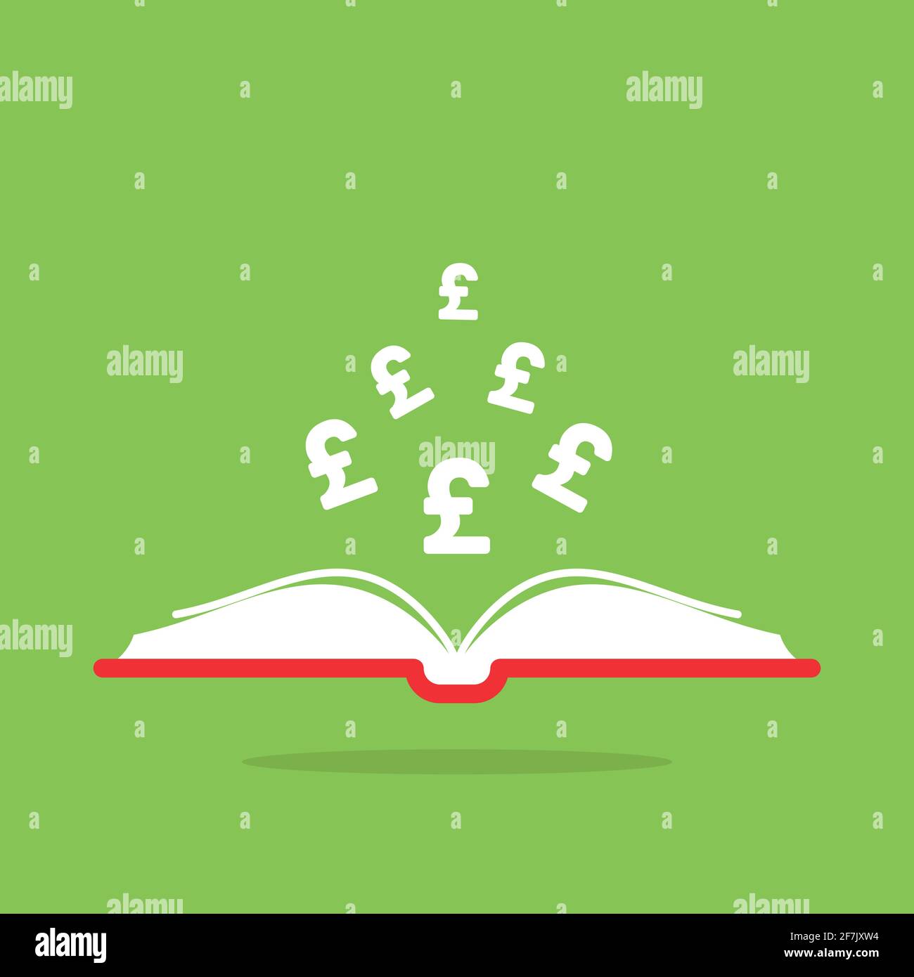 red open book with white pound sterling signs flying out isolated on ...