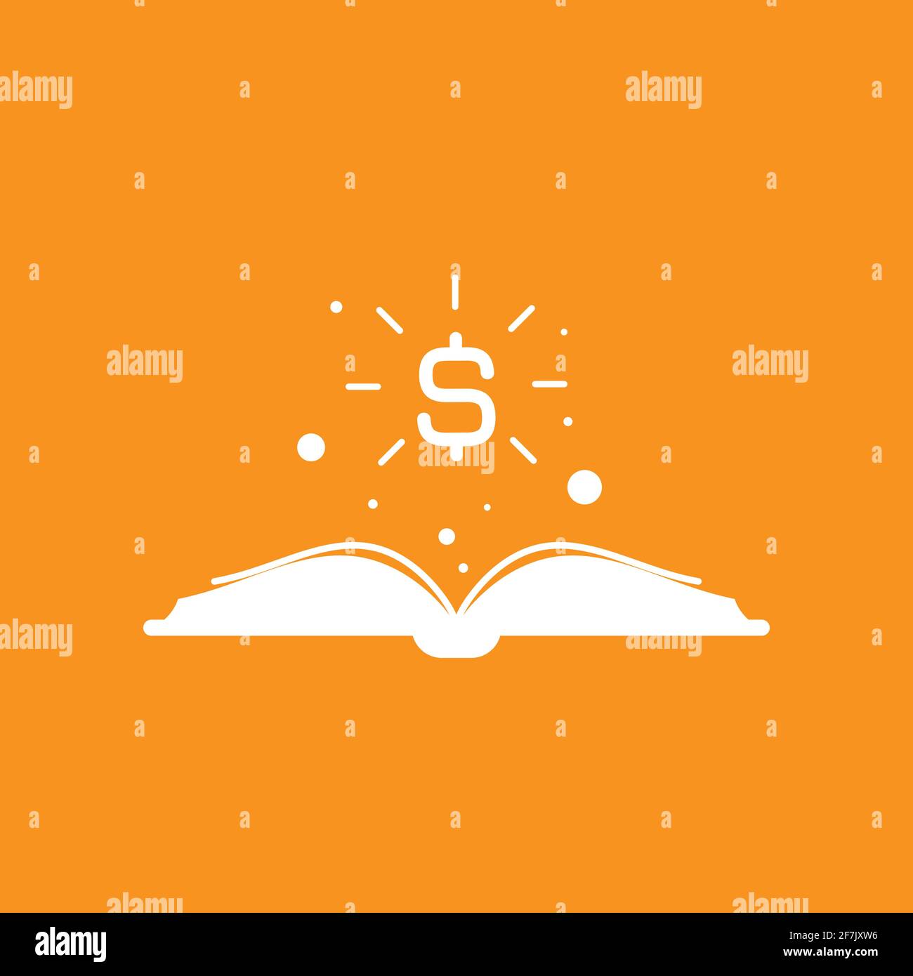 Open book with dots, stars and dollar sign flying out isolated on ...