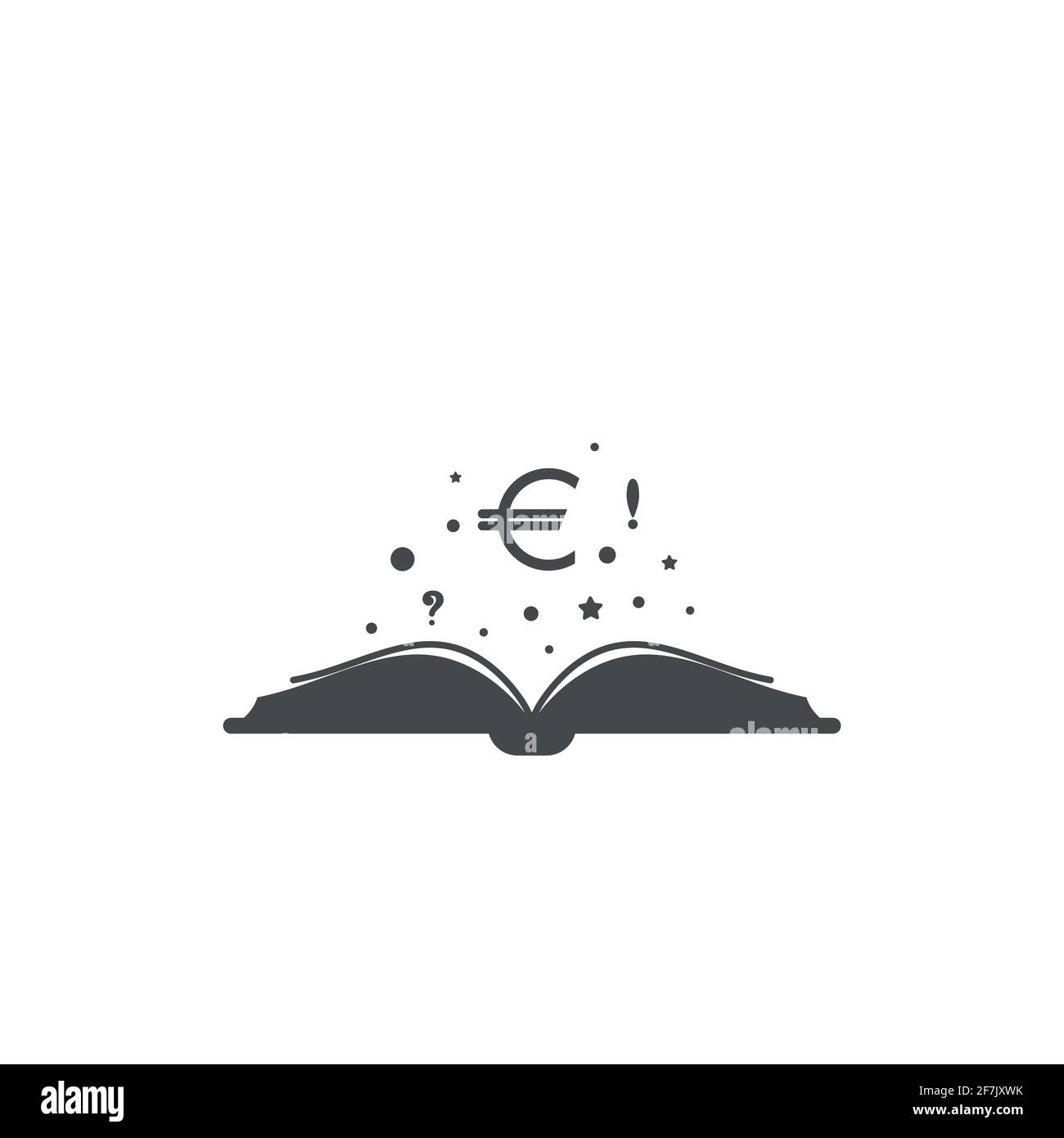 Black Open book with black euro sign flying out isolated on white ...