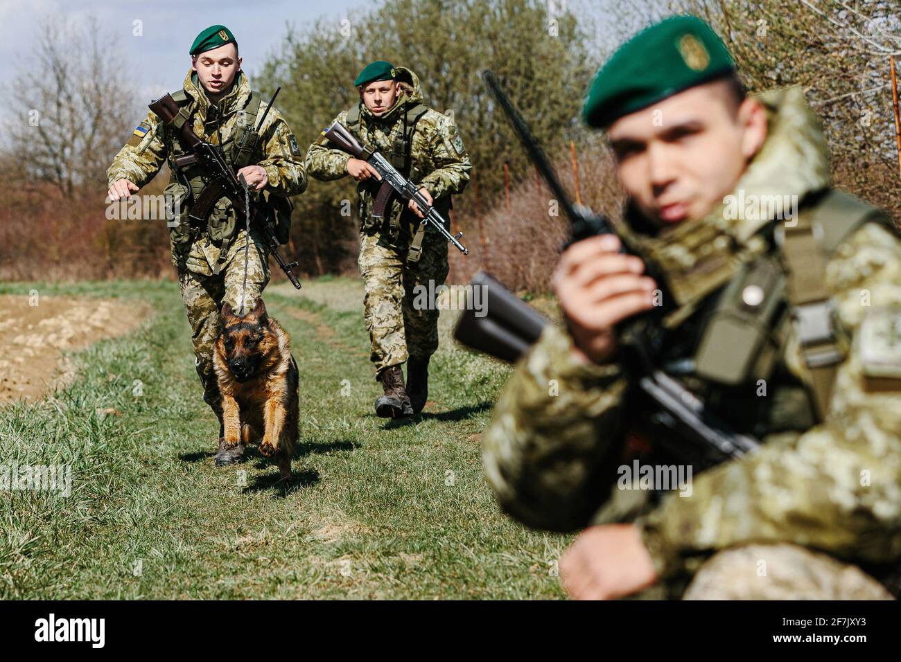 ZAKARPATTIA REGION, UKRAINE - APRIL 7, 2021 - Servicemen of the Kosyno ...