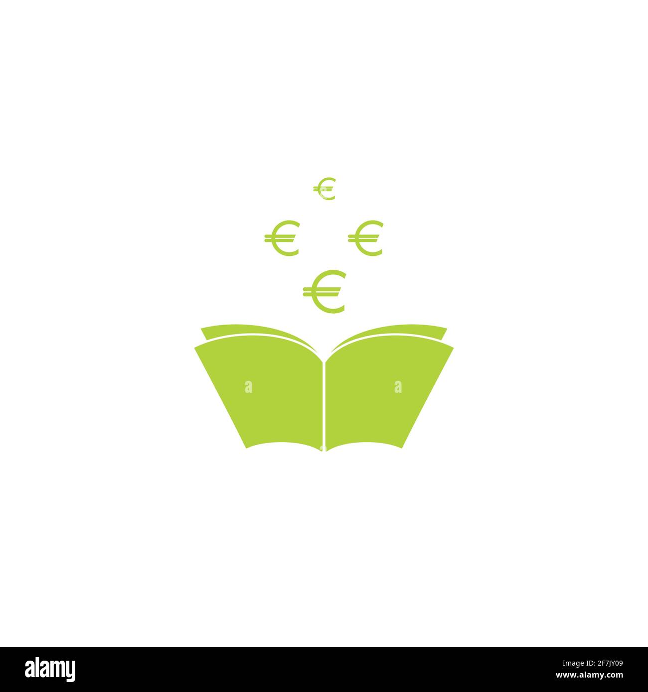 Green Open book with green euro signs flying out isolated on white ...