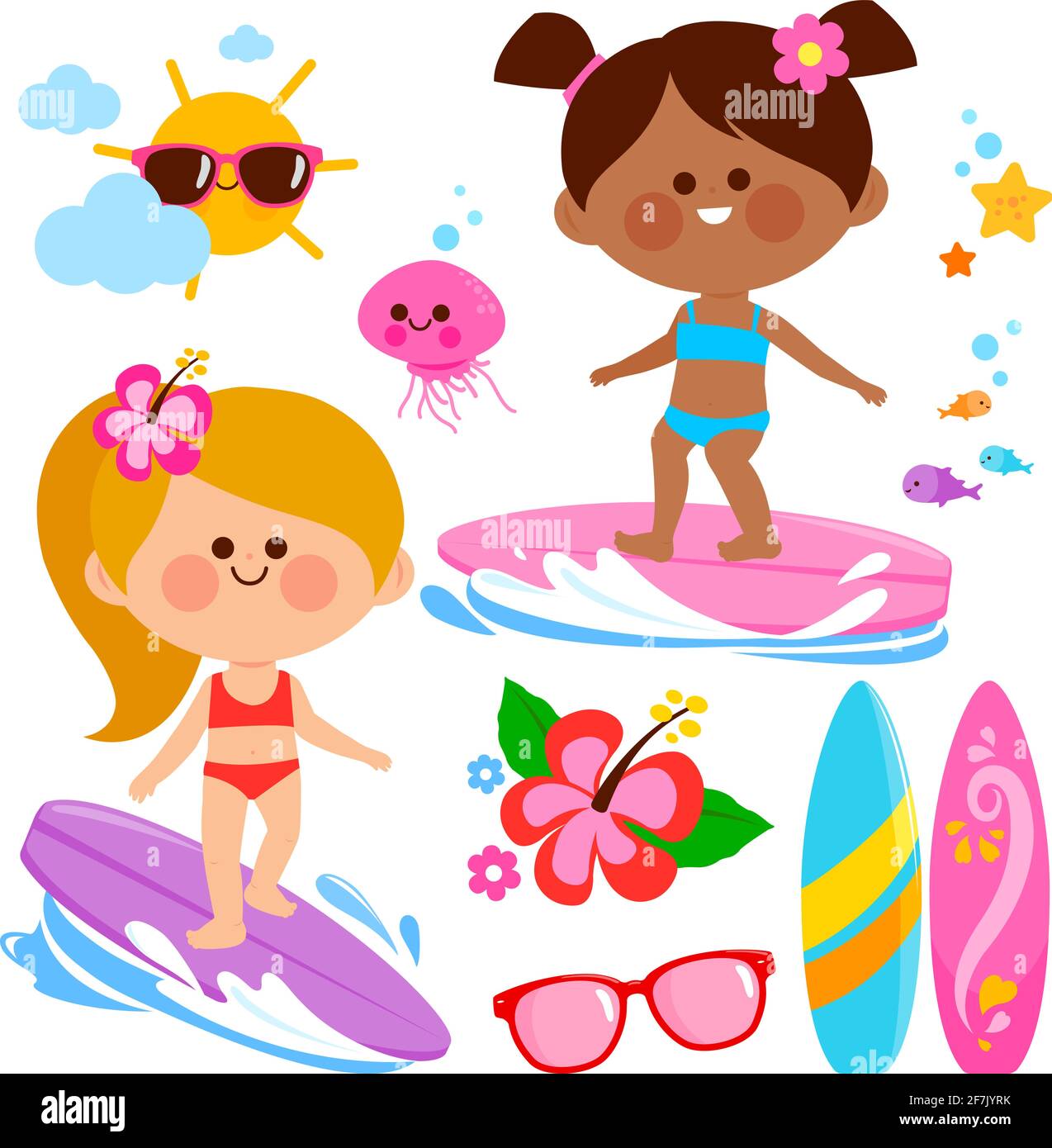 Kids Surfing Clipart