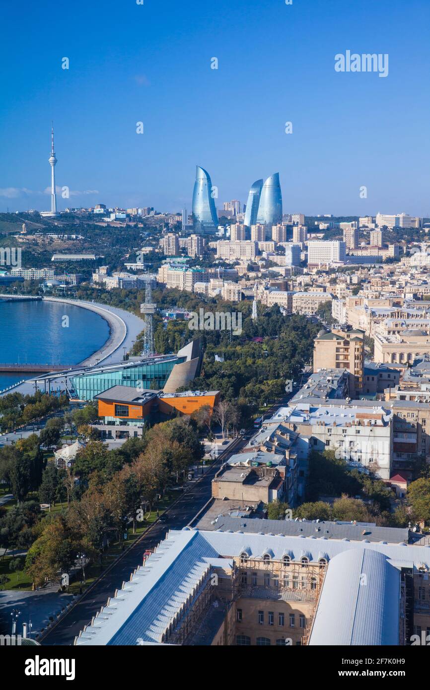 Azerbaijan, Baku, View of city looking towards The Baku Business Center ...